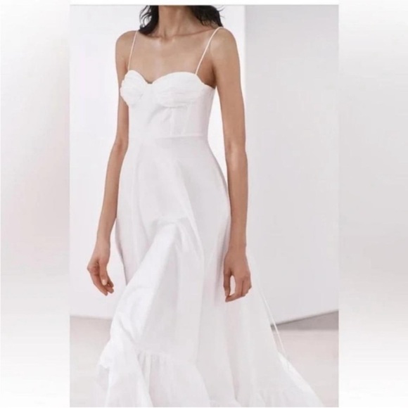 Zara | Dresses | Zara White Ruffled Poplin Strappy Layered Maxi Dress ...
